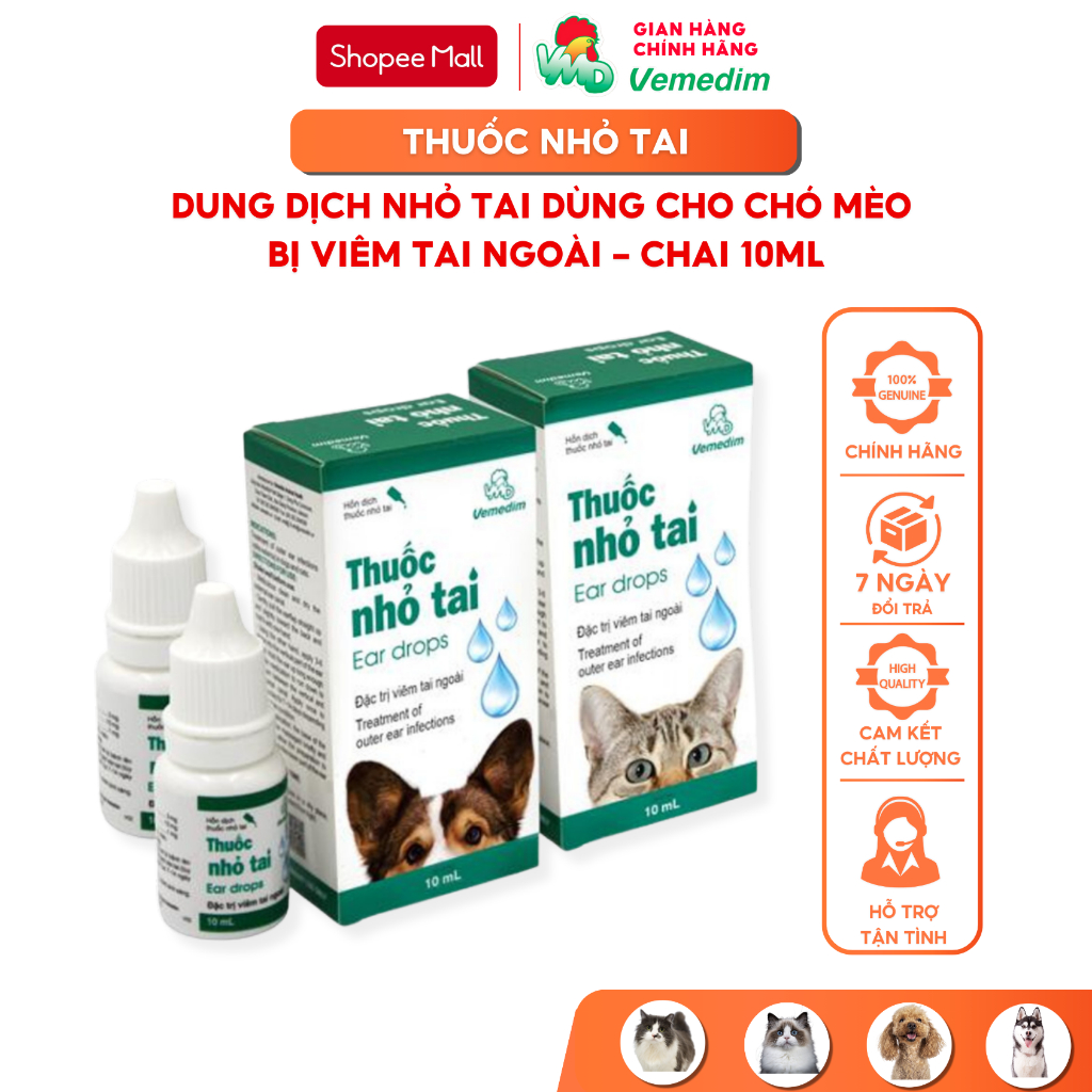 Vemedim nhỏ tai cho chó mèo, chai 10ml | Shopee Việt Nam