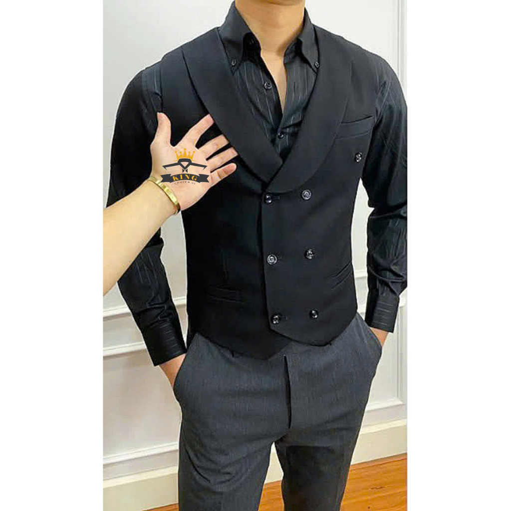 Áo gile nam cổ vest Tiny King ghile cổ bẻ ve rộng cao cấp 2 lớp 2 hàng ...