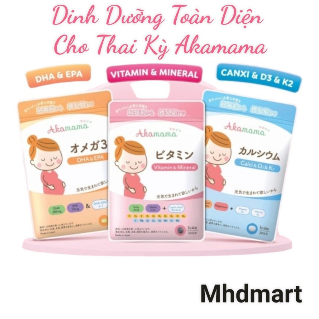 Akamama-Bộ 3 sản phẩm( bổ sung Canxi+DHA &EPA +vitamin và Sắt )cho phụ nữ trước và sau sinh Nhật ...