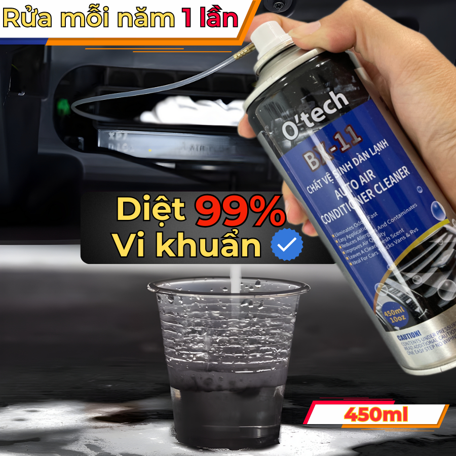 Vệ sinh điều hòa dàn lạnh ô tô O'TECH BX-11 (450ml) - Loại bỏ mùi hôi, chất gây dị ứng và ô ...