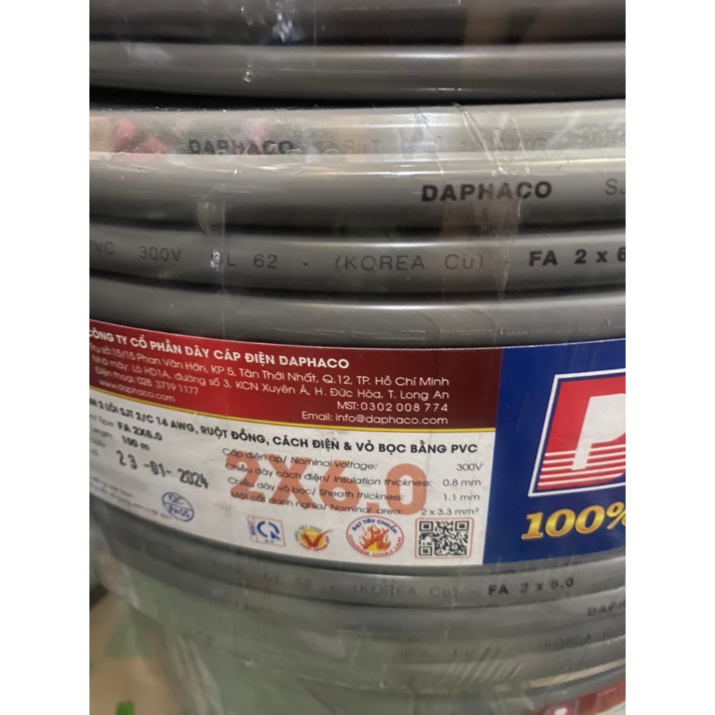 BÁN LẺ 5M,10M,15M,20M Dây điện đôi 2x6.0 Daphaco - dây pha tròn xám 2 lớp vỏ bọc PVC | Shopee ...