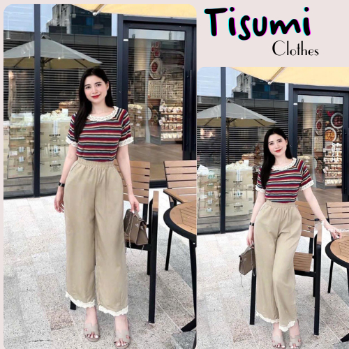 Đồ ngủ nữ set đồ nữ set áo kẻ đỏ ngắn tay cổ viền kết hợp quần cạp chun ...