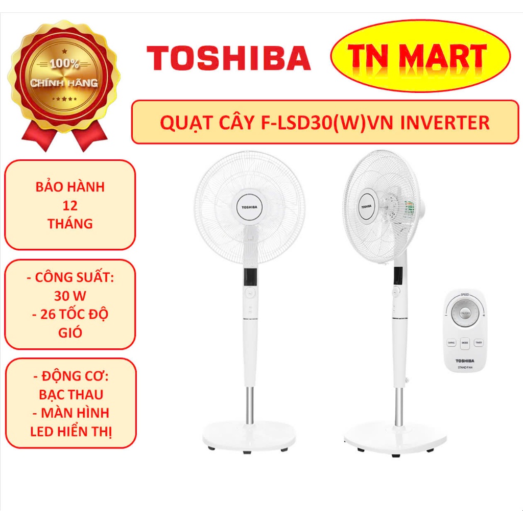 Quạt đứng Toshiba F-LSD10(W/H)VN & F-LSD30(W)VN 9 cánh, có khiển, động cơ Inverter, chính hãng ...