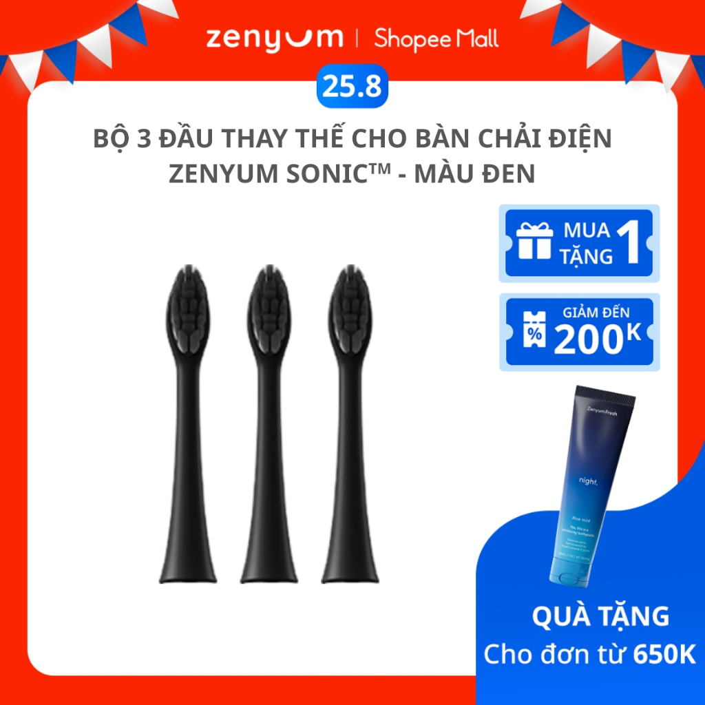 Bộ 3 Đầu Thay Thế Cho Bàn Chải Điện Zenyum Sonic - Màu Đen | Shopee ...