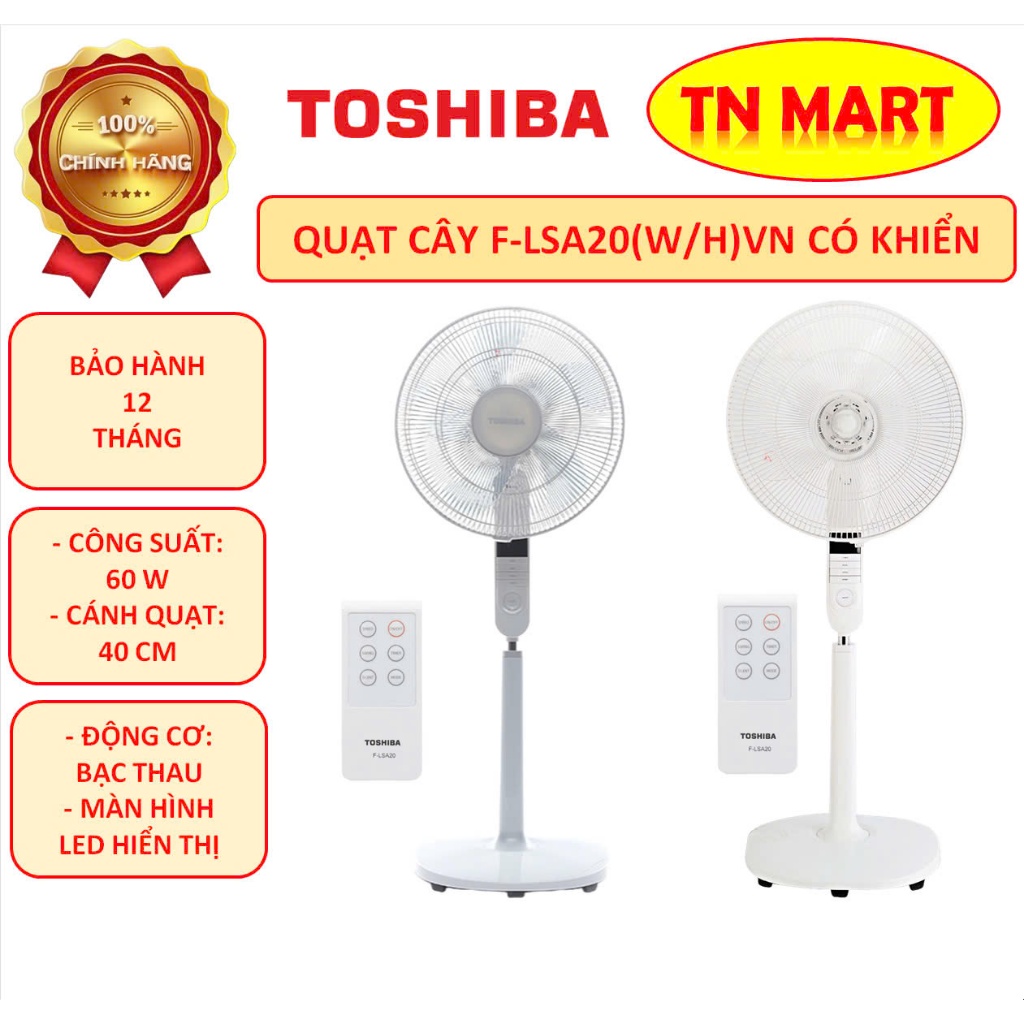 Quạt cây Toshiba F-LSA20(W/H)VN 5 cánh, có khiển, cánh quạt 40cm, chính ...