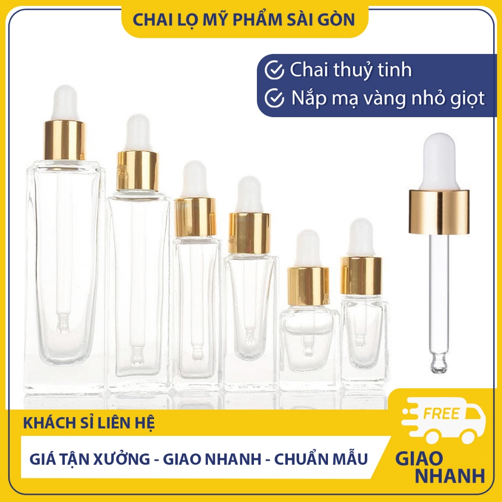 Chai thủy tinh nhỏ giọt chiết mỹ phẩm, serum, 3ml/ 5ml /7ml /10ml /20ml, chai chiết kèm ống nhỏ ...