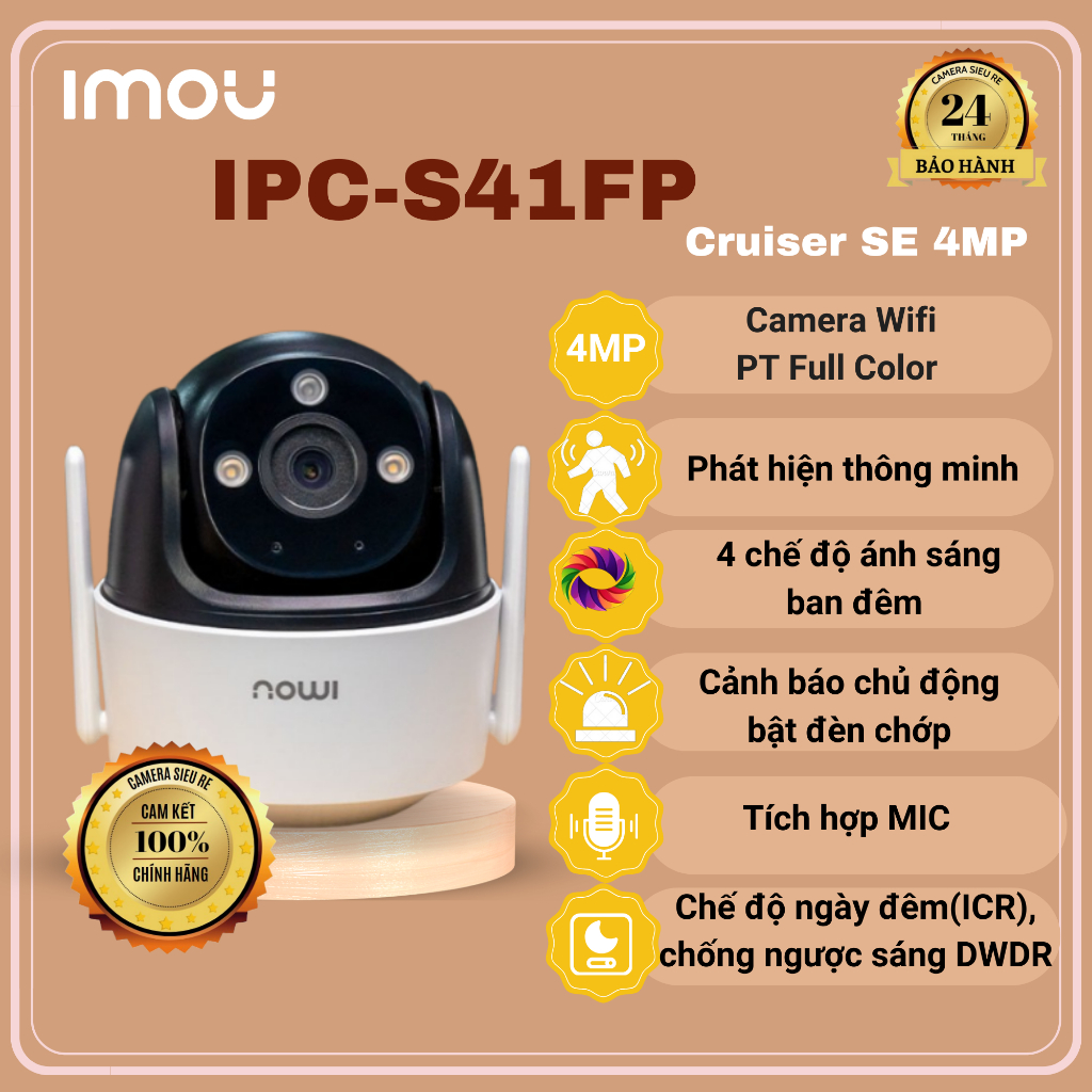 Camera wifi ngoài trời IMOU S41FP 4MP xoay 360 độ, Phát hiện chuyển ...