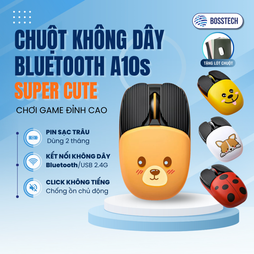 Chuột Không Dây Bluetooth Kawaii Mini A10s BOSSTECH | Có Thể Sạc Lại ...