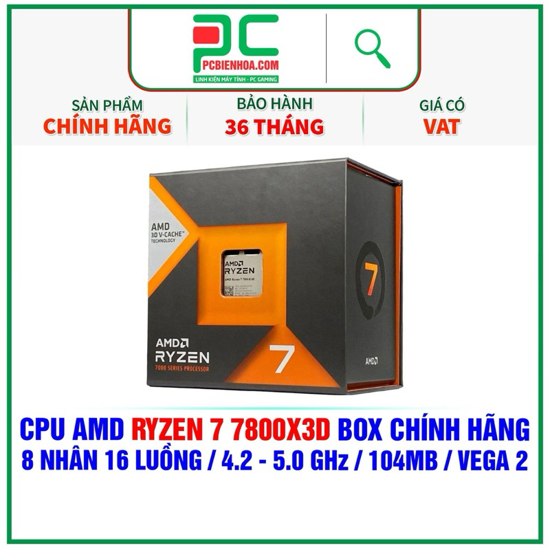 CPU AMD RYZEN 7 7800X3D BOX CHÍNH HÃNG ( 8 NHÂN 12 LUỒNG / 4.2 - 5.0 ...