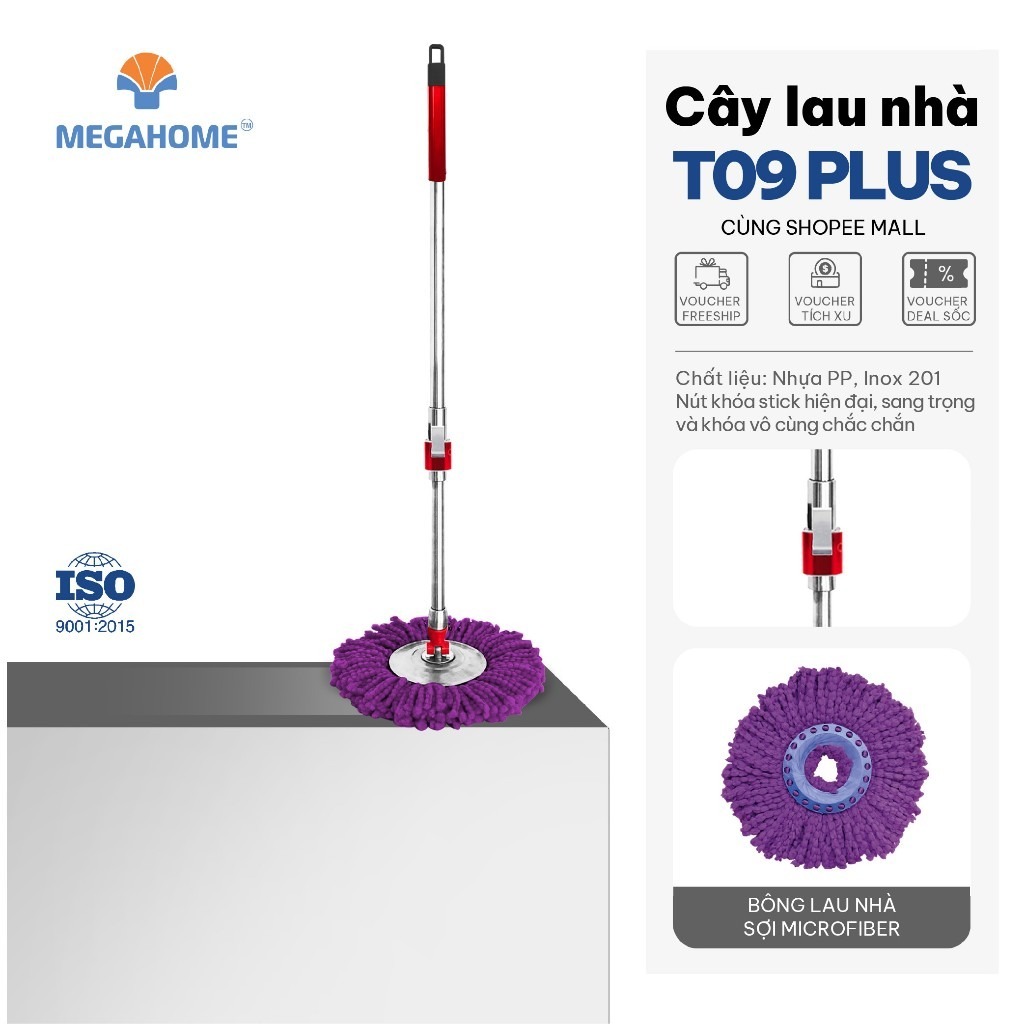Cây Lau Nhà MEGAHOME T09 Plus, Cây Lau Sàn Mâm Lau Inox Phù Hợp Cho Mọi ...