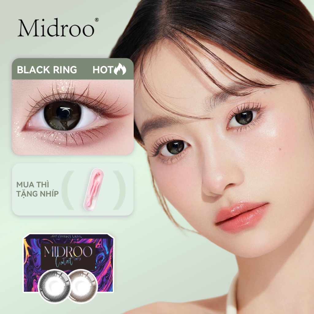 (Mua 2 tặng 7)Midroo 1 cặp Black Ring Dòng kính áp tròng kính 0 Độ 14.0 ...