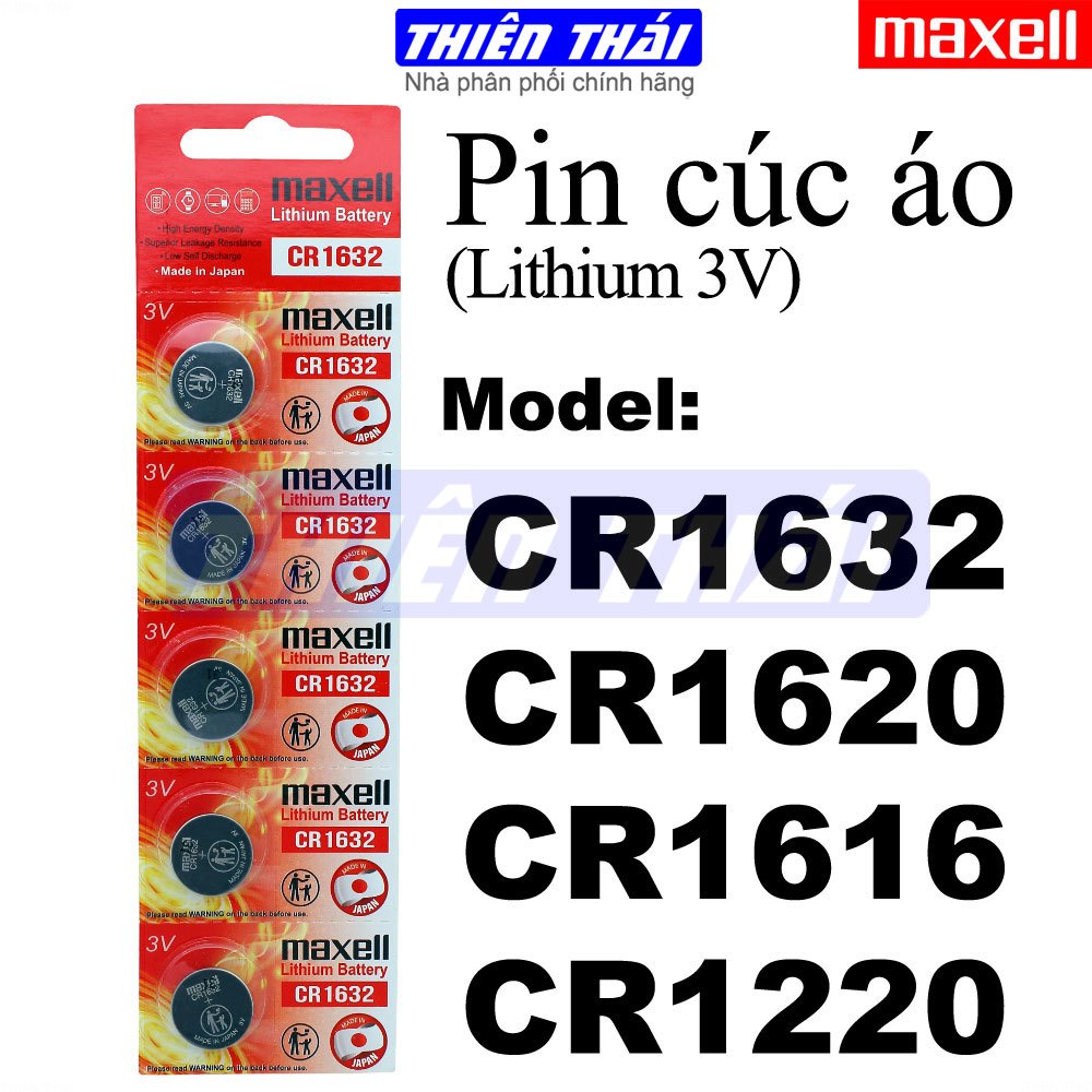 Pin Cúc Áo Maxell CR1632,CR1620,CR1616,CR1220,5viên/vỉ,Lithium 3V,pin ...