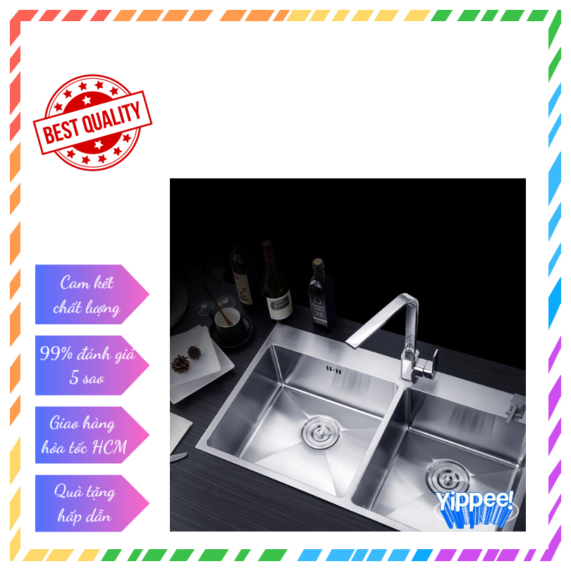 Chậu rửa chén, chậu rửa bát 2 hộc, đúc nguyên khối CC004 - Inox 304 ...