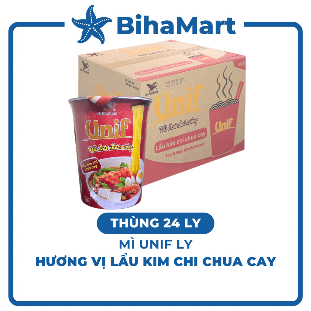 [THÙNG 24 LY] - UNI-PRESIDENT - Mì Unif ly vị Lẩu Kim Chi Chua Cay (62g ...