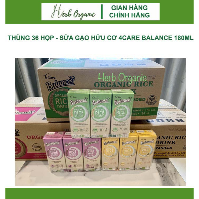 THÙNG 36 HỘP - SỮA GẠO HỮU CƠ 4CARE BALANCE 180ML - Nhập Thái Lan ...