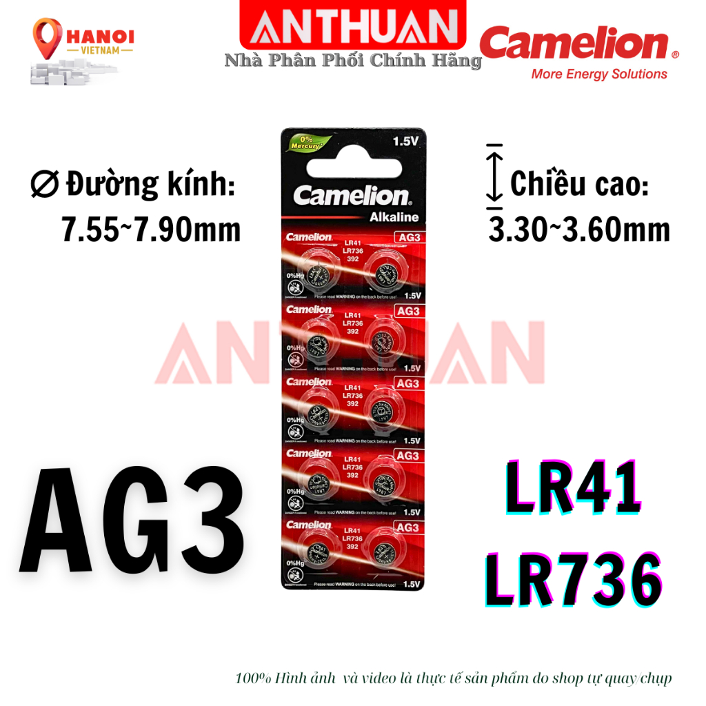 10Pin AG3 Camelion Alkaline 1.5V 392 LR41 LR736 Pin nút áo lắp đèn led ...
