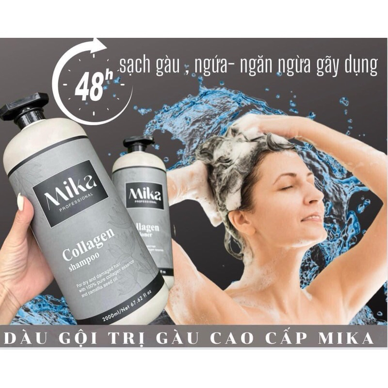 Dầu gội xả Mika collagen phục hồi tóc hư tổn mềm mượt 2000ml | Shopee ...