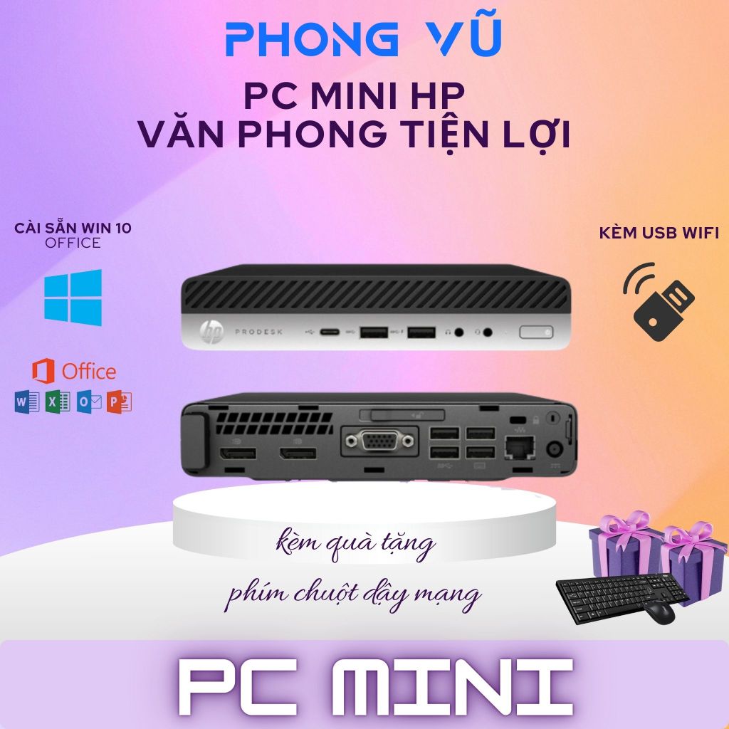 Máy tính đồng bộ HP 600G3 Mini, CPU i5 6500T, Ram4 8GB, SSD 256GB Nvme ...