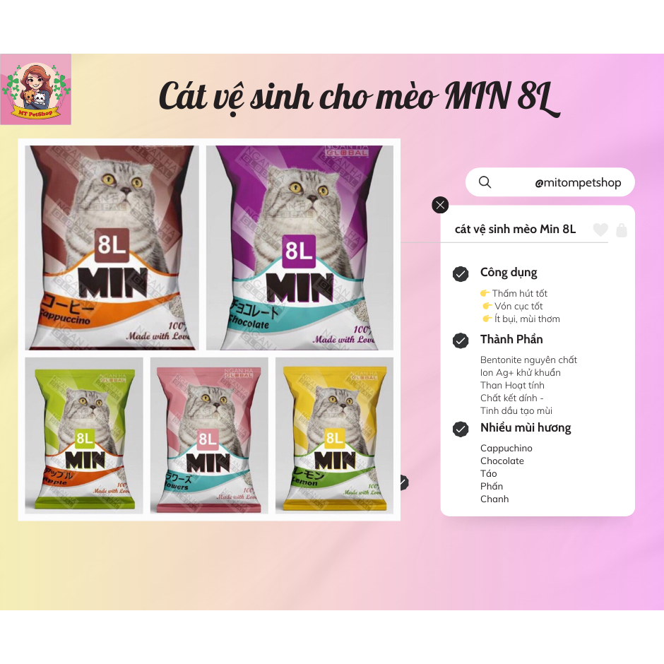 Cát vệ sinh cho mèo MIN 10L, khử mùi, vón cục tốt xuất xứ Nhật Bản túi ...