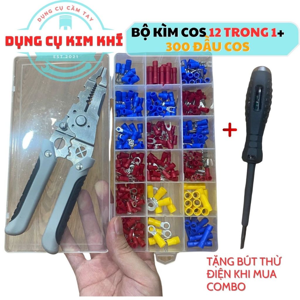 Bộ Kìm Tuốt Dây Điện Đa Năng 12 trong 1 Thế Hệ Mới Kèm 300 đầu cos đa ...