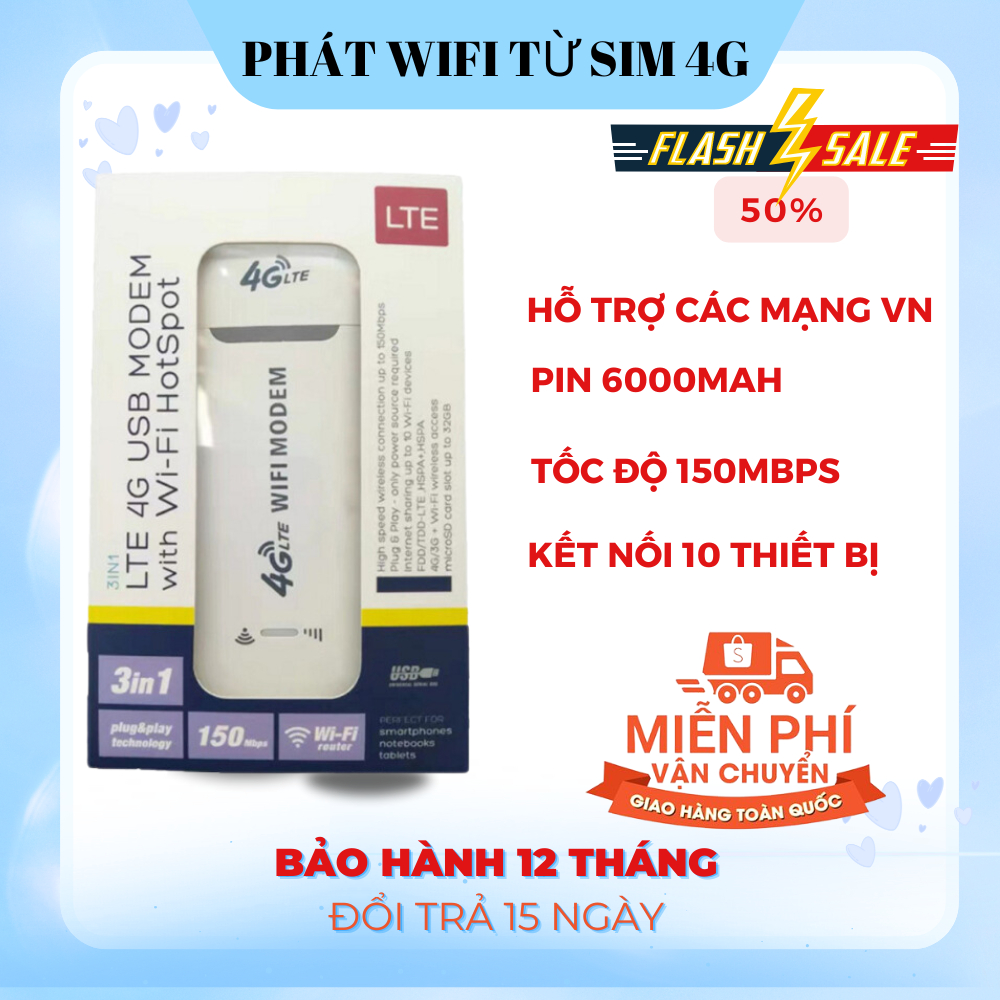Phát wifi từ sim 4G LTE dcom, usb thu phát wifi tốc độ cao 150Mpbs, hỗ ...