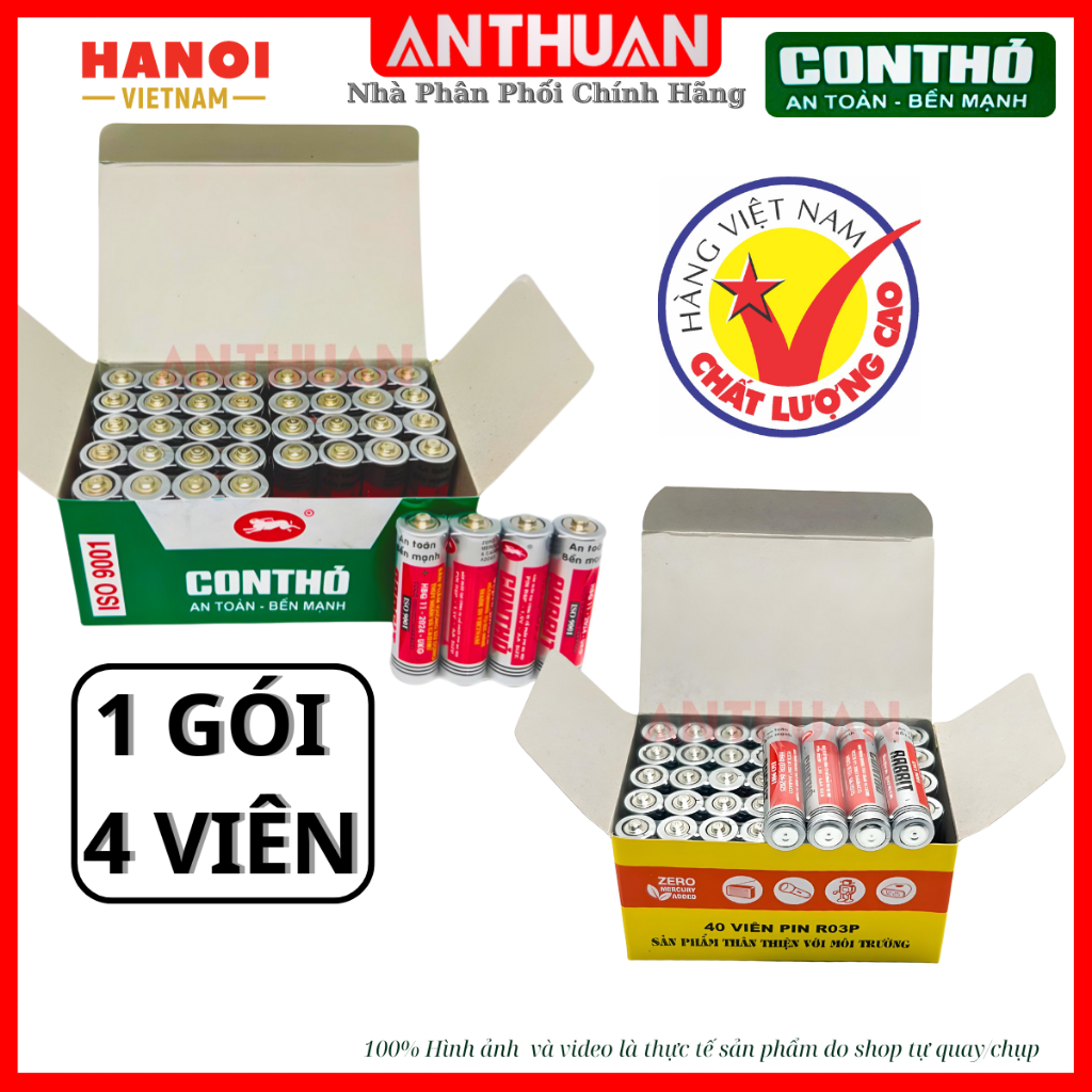 Vỉ 4 Viên Pin AA AAA Con Thỏ siêu rẻ Pin Tiểu Đũa 2A 3A R6 R03 Made in ...