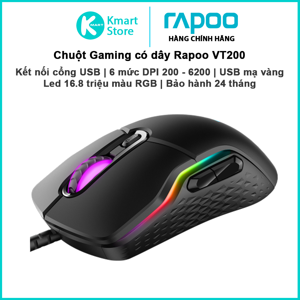 Chuột Gaming có dây Rapoo VT200 | Dây dài 1.8M | 7 Mức DPI 200 - 6200 ...