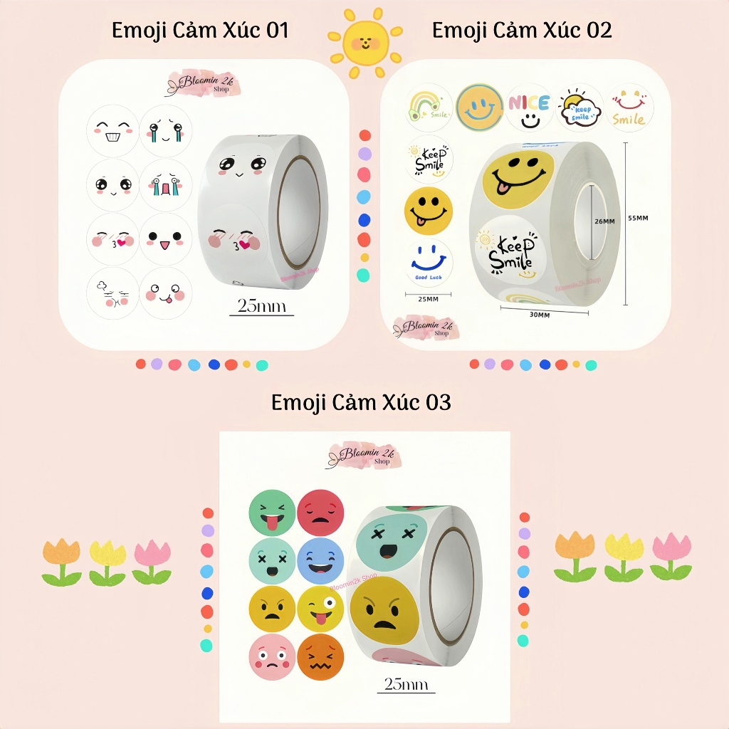 [SẴN HÀNG] Cuộn 500 Sticker Nhãn Dán Emoji Cảm Xúc Bloomin2k Hài Hước ...