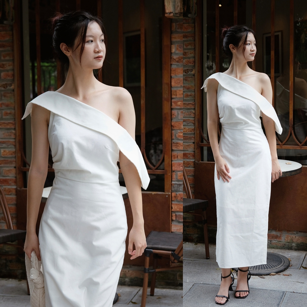 Đầm linen Ada Dress dáng váy bút chì vạt chéo vai thanh lịch có mút ngực | Tranbe Local | Shopee ...
