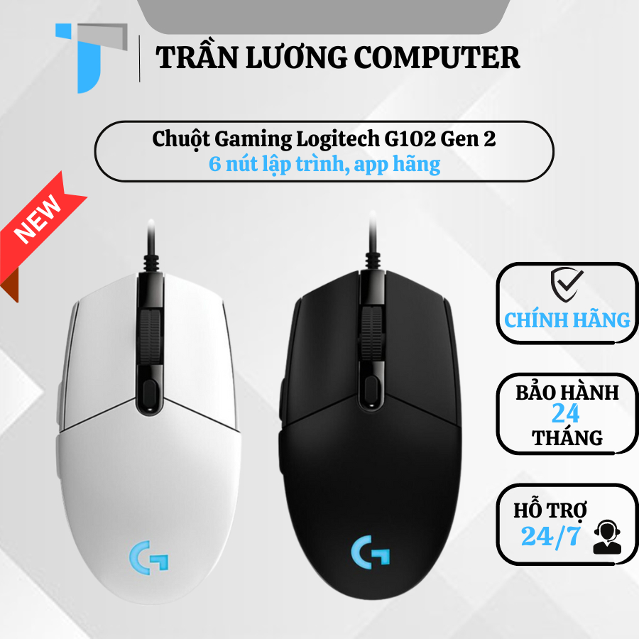 Chuột gaming Logitech G102 Gen 2 Lightsync Black/White (App chỉnh led RGB, 6 nút lập trình) - BH ...