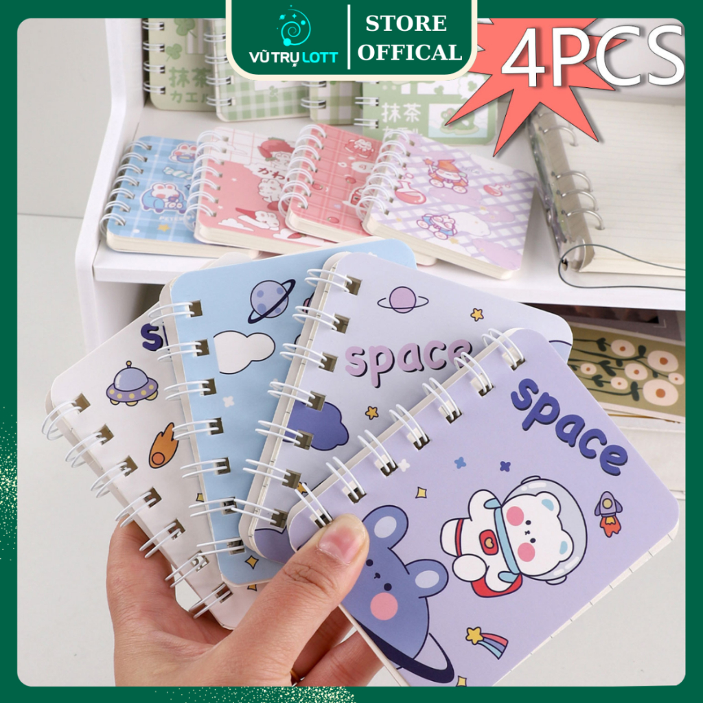 Set 4 Sổ Tay Lò Xo Ghi Chép Mini Nhỏ Gọn Bỏ Túi 80 Trang A7 Có Dòng Kẻ ...