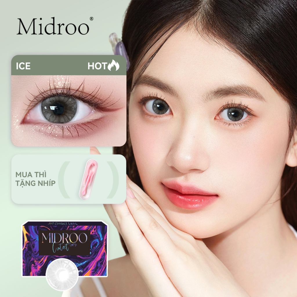 (Mua 2 tặng 7)Midroo 1 cặp Polar Light Ice Xám Dòng kính áp tròng kính ...