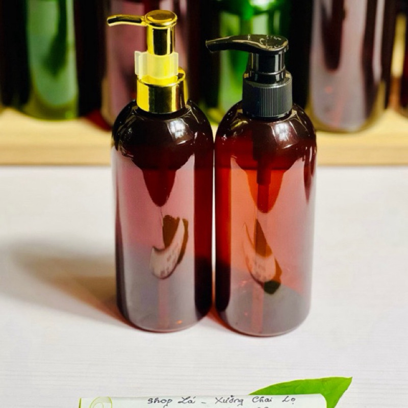 Chai lọ nhựa-Dáng Chai Cocoon 300ml màu Nâu-Vòi Nhấn Đen-Vòi nhấn khoá ...