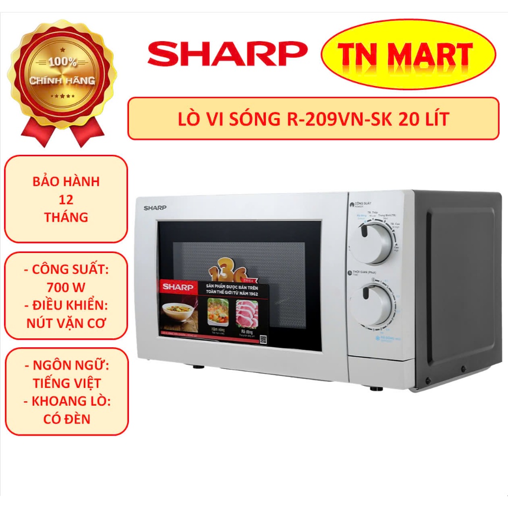 Lò vi sóng Sharp R-208VN-WS, R-207VN-SL, R-209VN-SK 20 lít, không nướng, công suất 700W, bảo ...