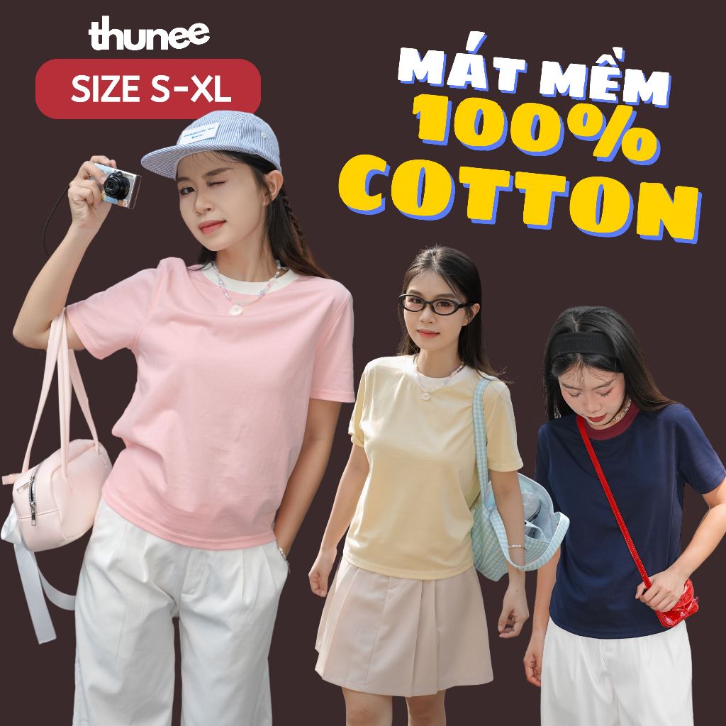 (HOẢ TỐC HCM) ÁO THUN BASIC 100% COTTON MÀU TRƠN PHỐI CỔ THUNEE ...