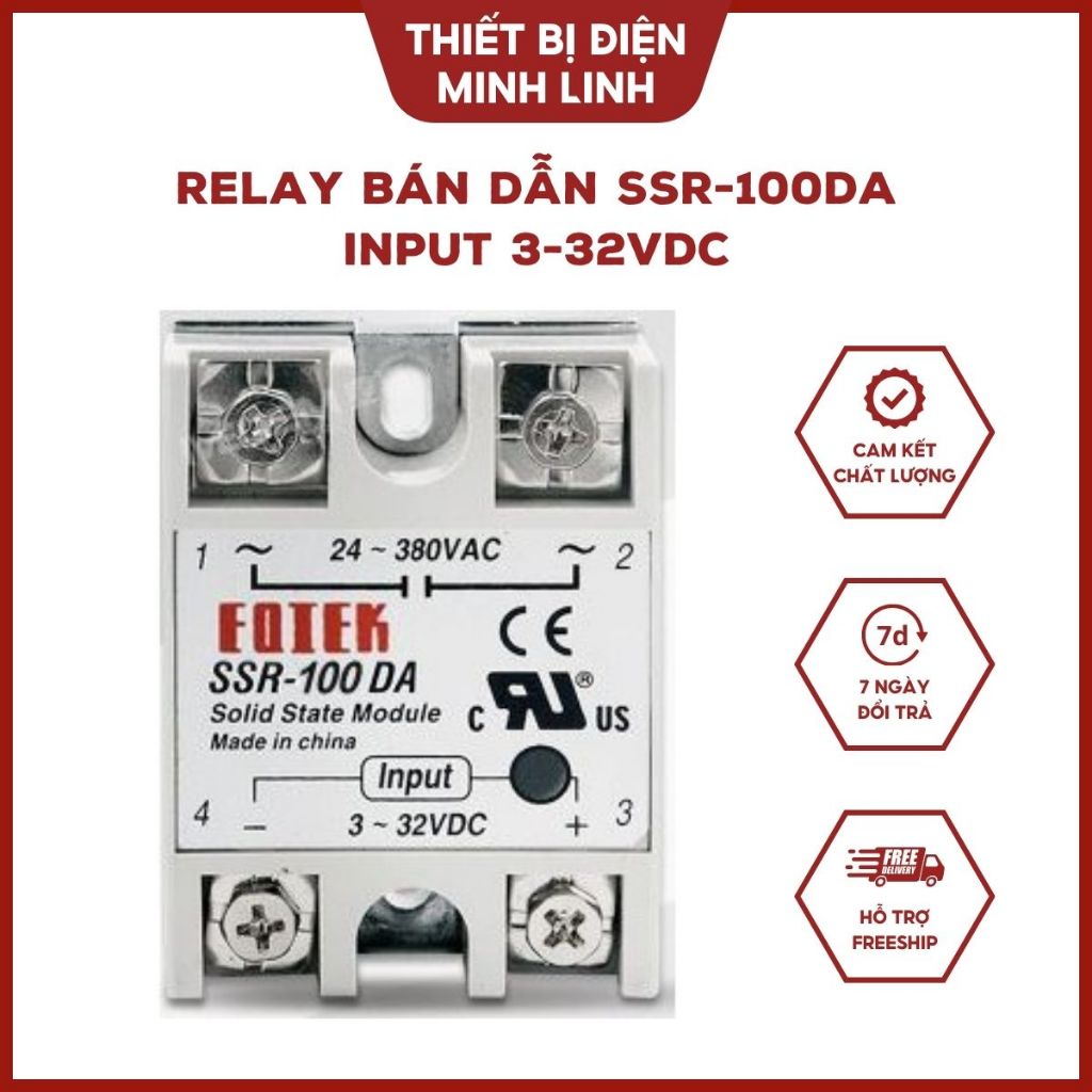 Relay Bán Dẫn SSR-100DA Input 3-32VDC Dòng Điện 100A Công Suất Lớn Điều ...