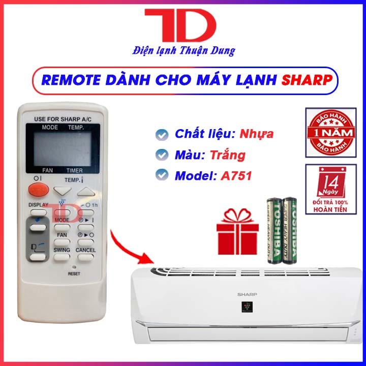 REMOTE MÁY LẠNH, ĐIỀU KHIỂN DÀNH CHO MÁY LẠNH ĐIỀU HÒA SHARP A751 ...