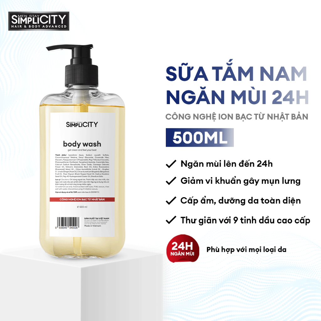Sữa tắm nam ngăn mùi 24h Ion bạc Men Stay Simplicity body wash 500ml ...
