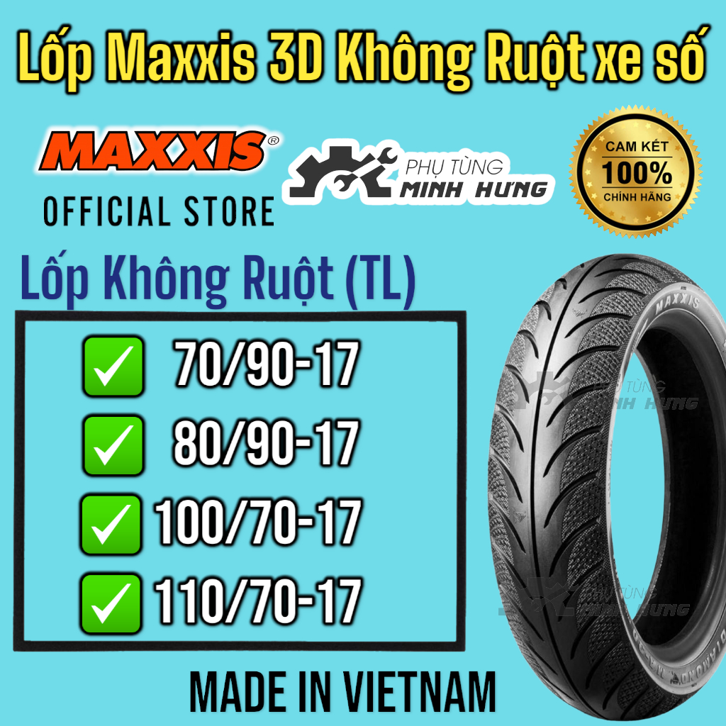 Vỏ lốp xe máy MAXXIS 3D Không Ruột size 70/80/100/110 Vành 17 Cho Xe Số ...