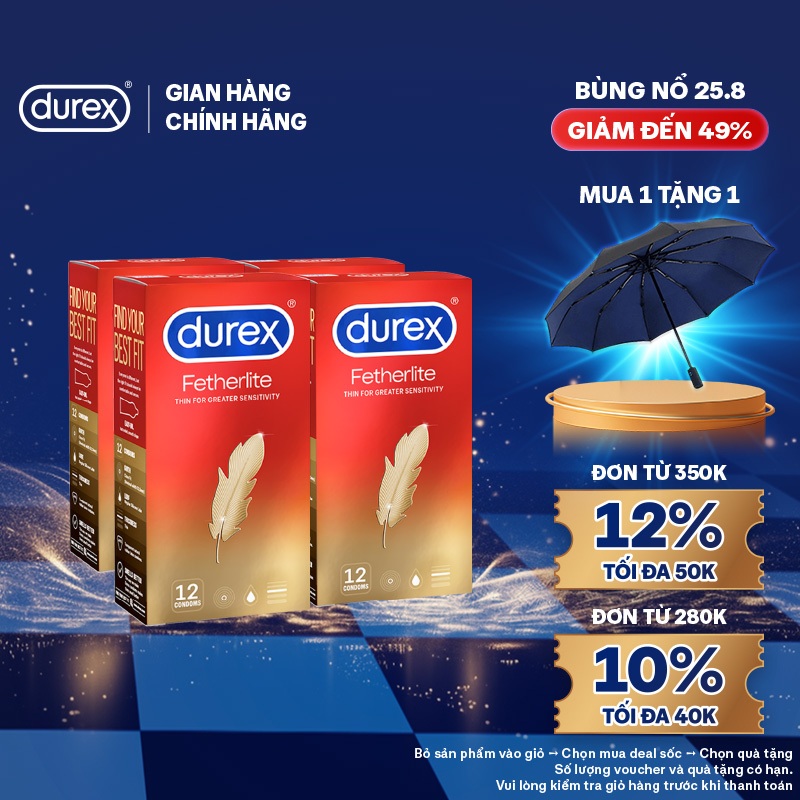 Bộ 4 hộp bao cao su Durex Fetherlite siêu mỏng, bôi trơn, size 52.5mm ...