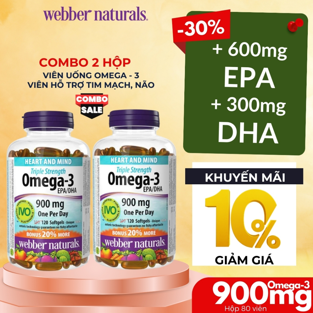 Webber Naturals Triple Strength Omega-3 Combo 2 hộp Omega 3 120/80 viên ...