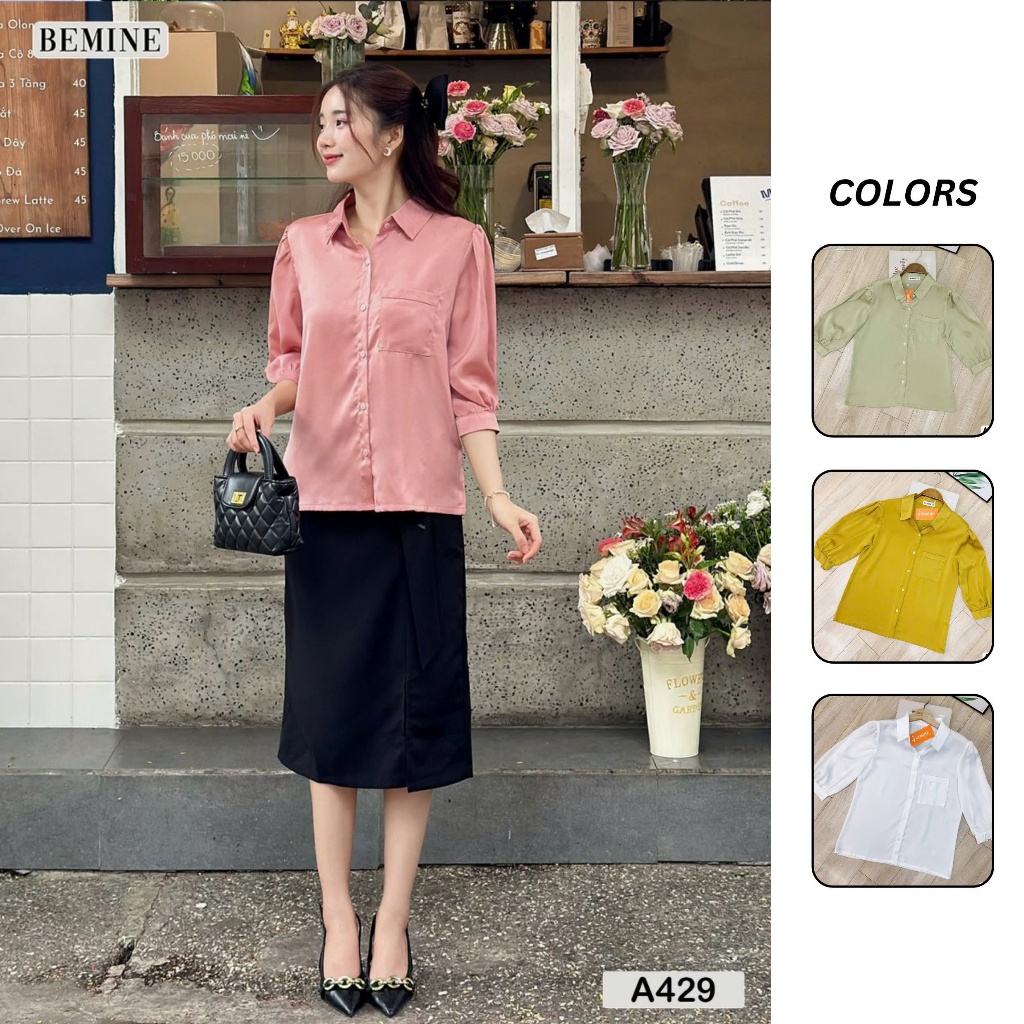 Áo sơ mi nữ tay lửng có túi BEMINE A429 | Shopee Việt Nam