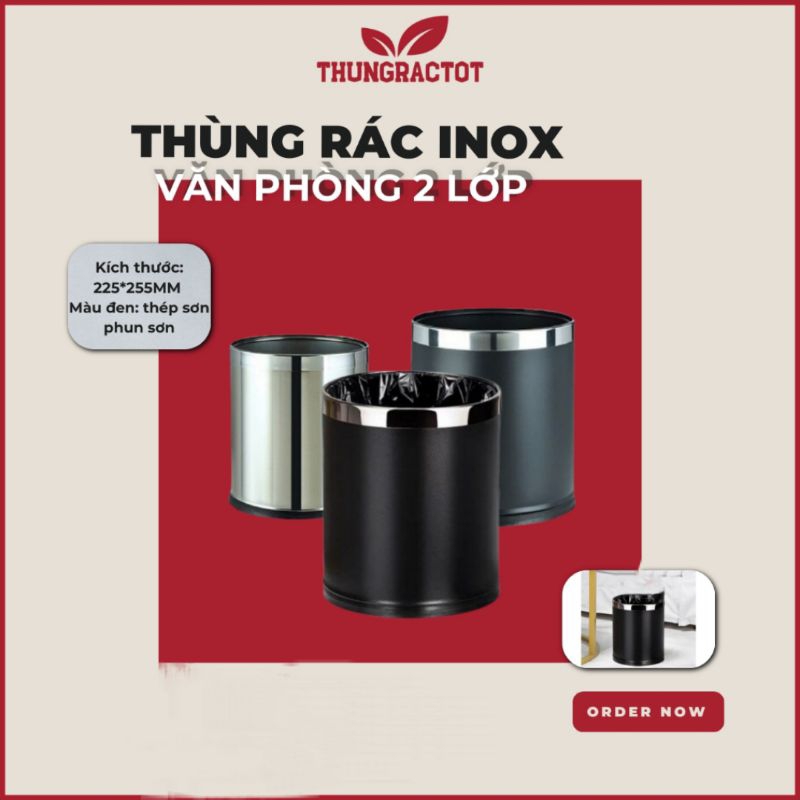 Thùng rác không nắp 2 lớp màu đen , thùng rác để phòng khách sạn ...