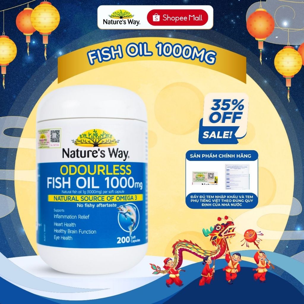Omega-3 Nature's Way Odourless Fish Oil 1000Mg dầu cá giúp mắt sáng ...