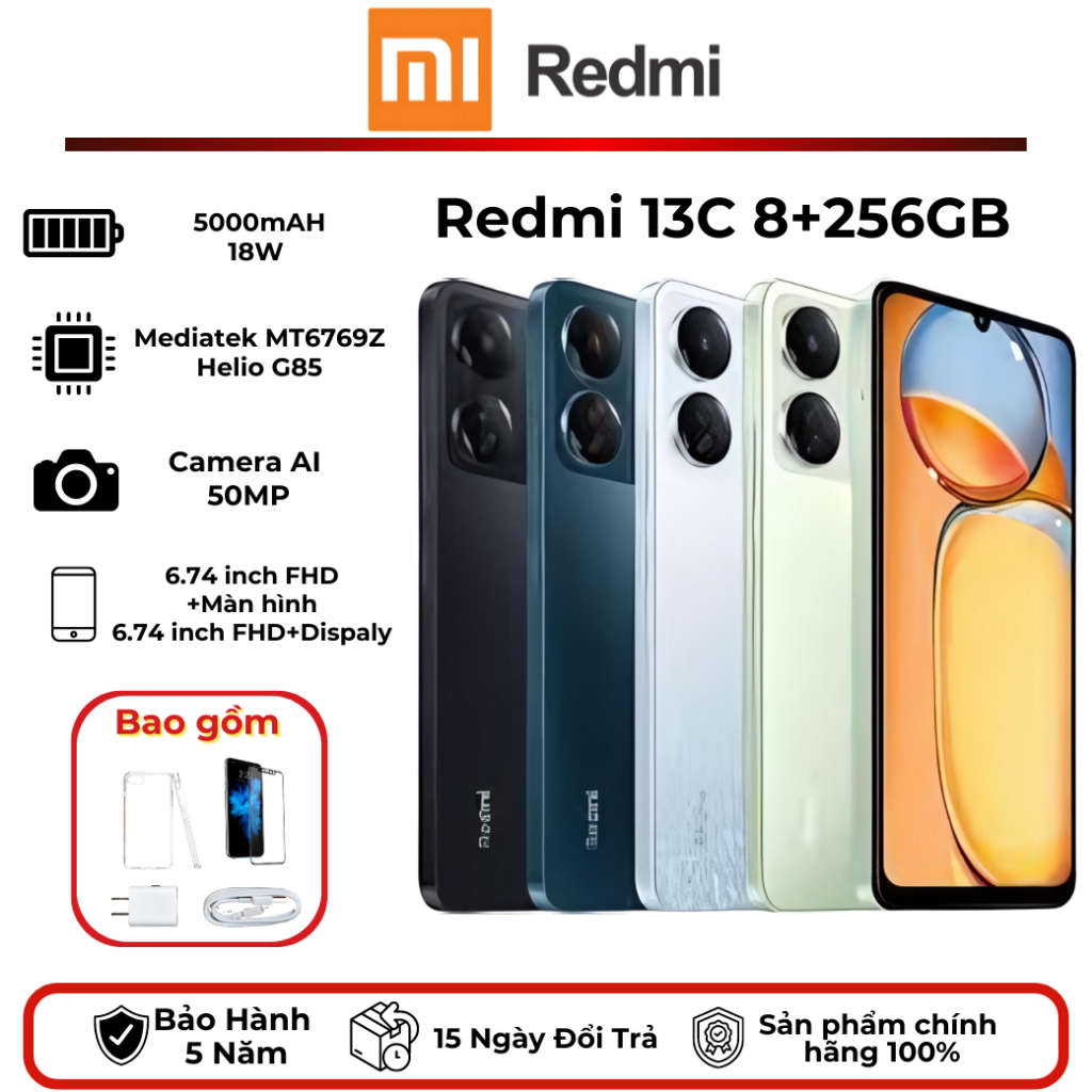 Điện thoại thông minh XiaoMi Redmi 13C 8+256GB | Android 13 | 18W Sạc Nhanh | 5000mAh Thời Lượng ...