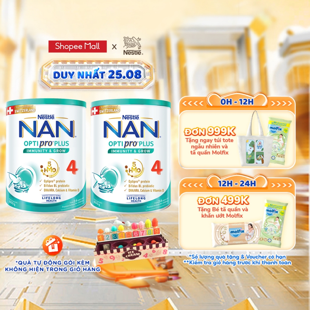 [ Tặng Bộ Làm kem toán học ] Bộ 2 lon Sữa bột Nestlé NAN OPTIPRO PLUS 4 800g/lon với 5HMO Giúp ...