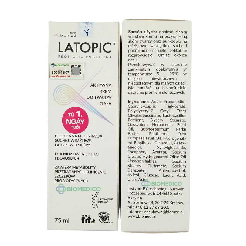 Kem dưỡng ẩm, dịu ngứa LATOPIC PROBIOTIC EMOLLIENT Active Face and Body ...
