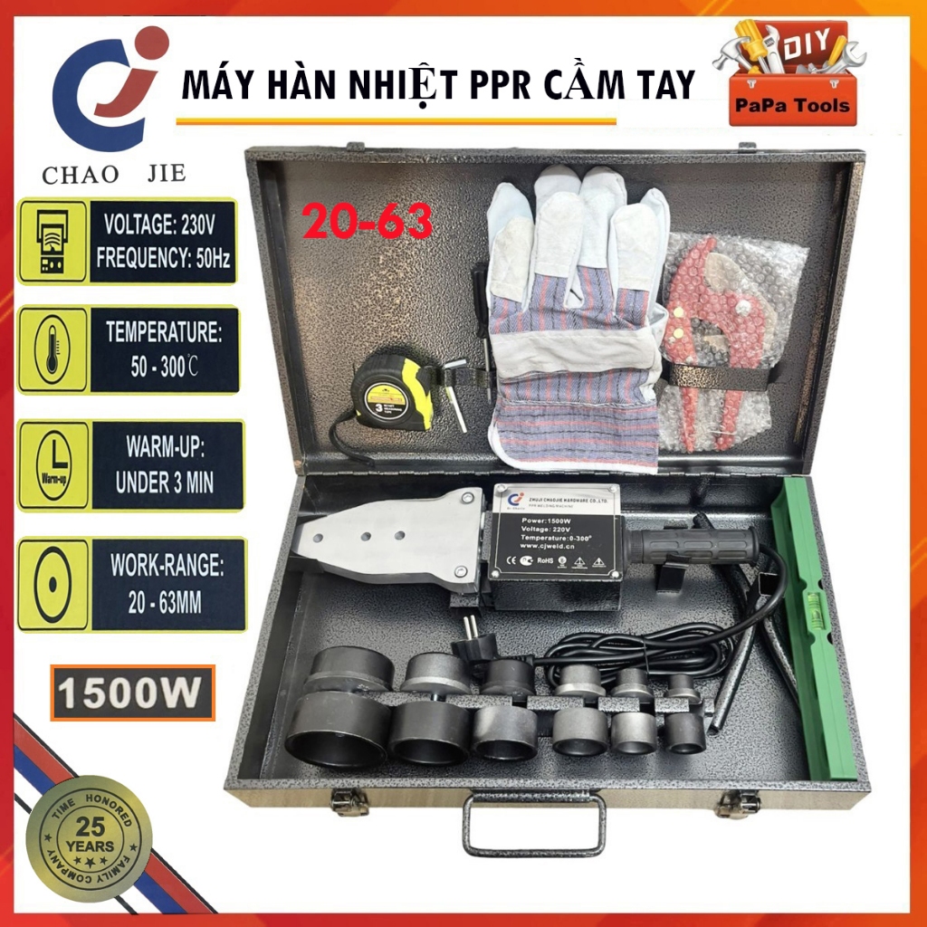 Máy Hàn Ống Nhựa PPR cầm tay 20-63, Công suất 1500W, Chỉnh nhiệt núm ...