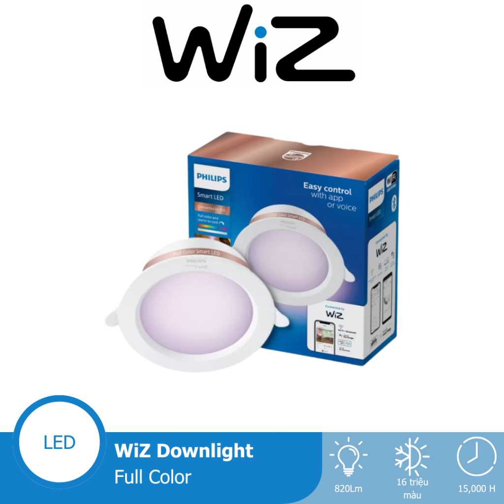 Đèn âm trần thông minh Philips Wiz Downlight Full Color 6.5W/10W kết ...