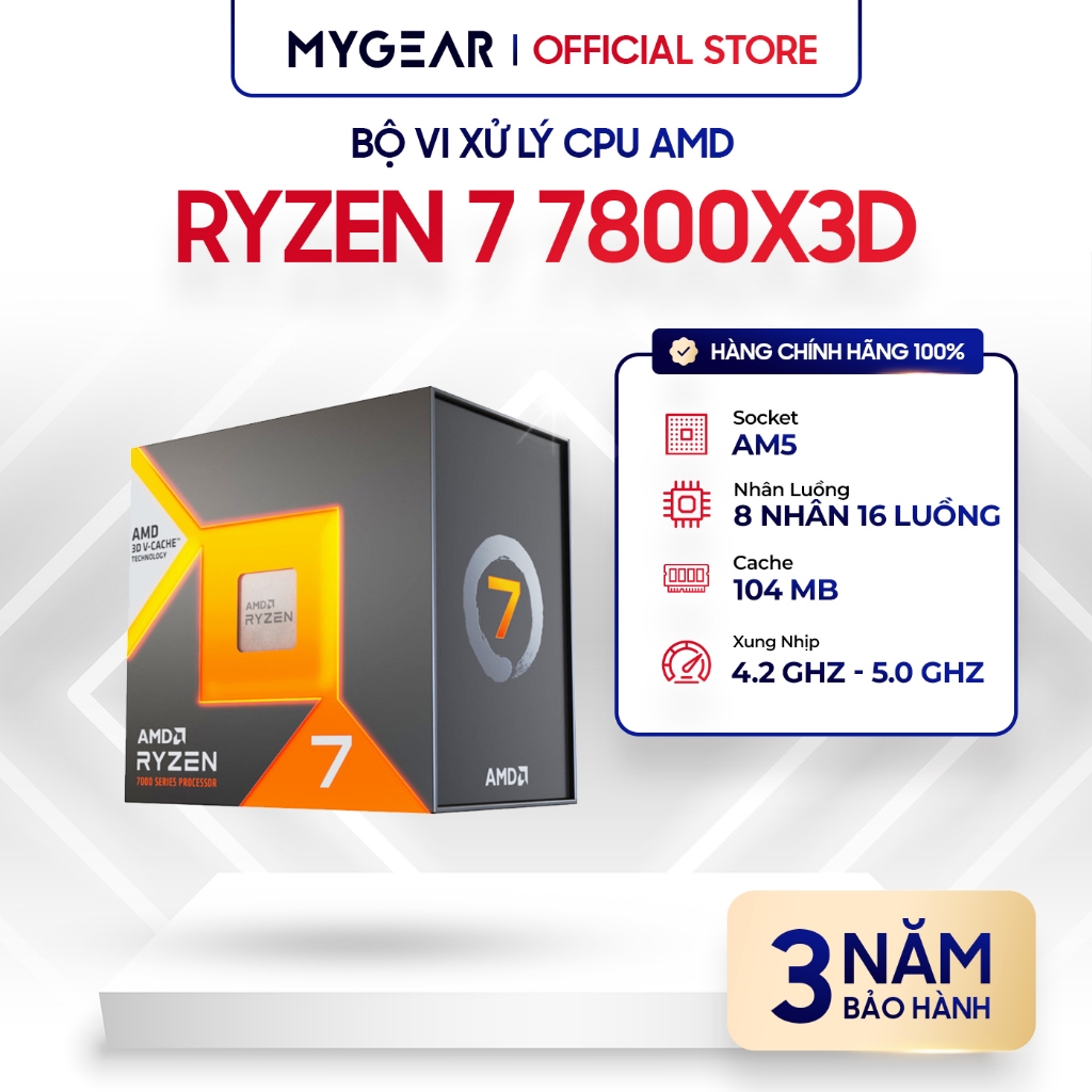 Bộ vi xử lý CPU AMD Ryzen 7 7800X3D BOX/TRAY (Up to 5.0GHz, 8 nhân 16 ...